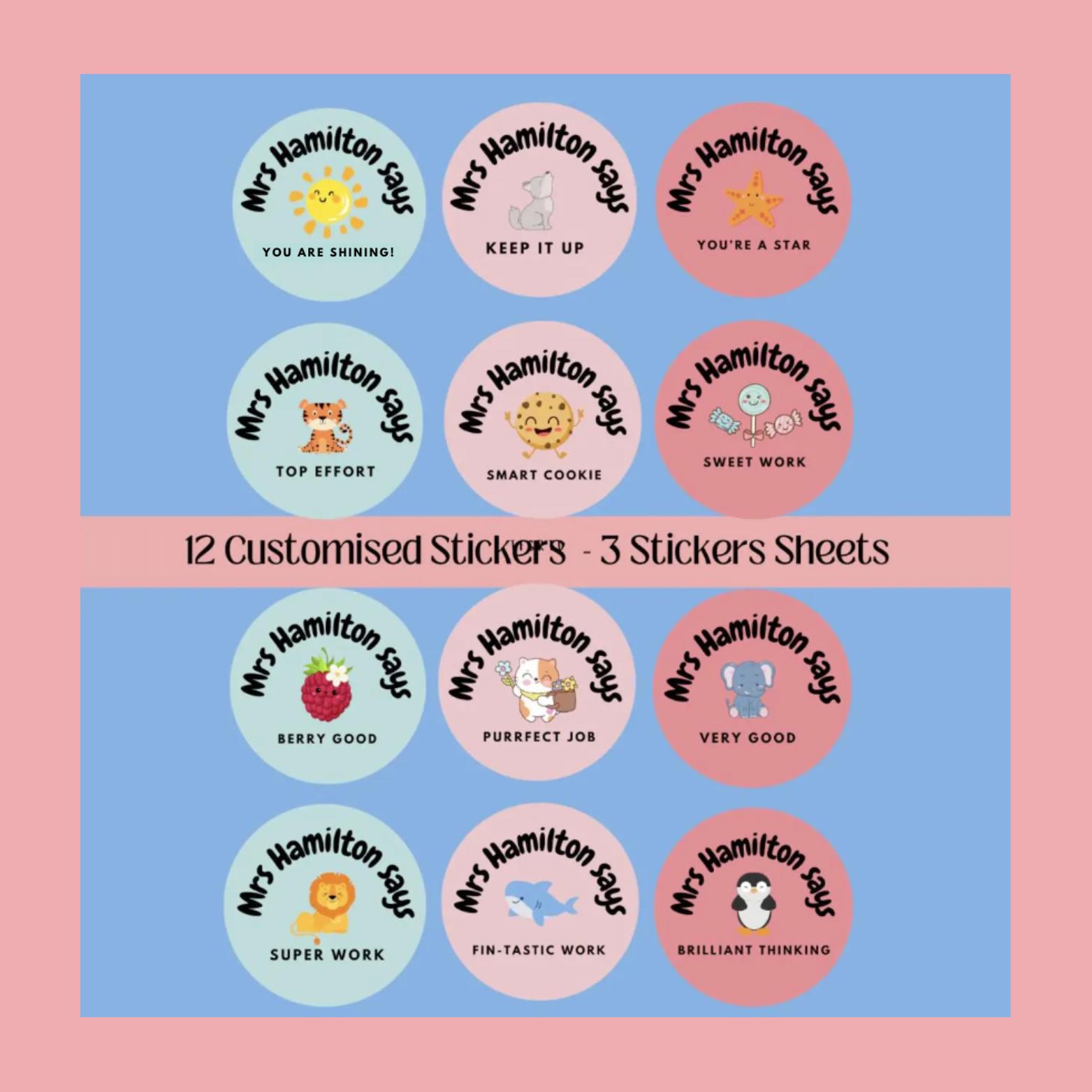 Well Done Stickers Teacher Stickers 12 Reward Stickers Personalised ...