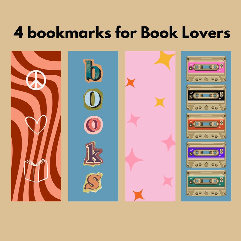 Boho Retro Bookmarks 4 Printable Designs PDF & PNG Download Book Lover ...