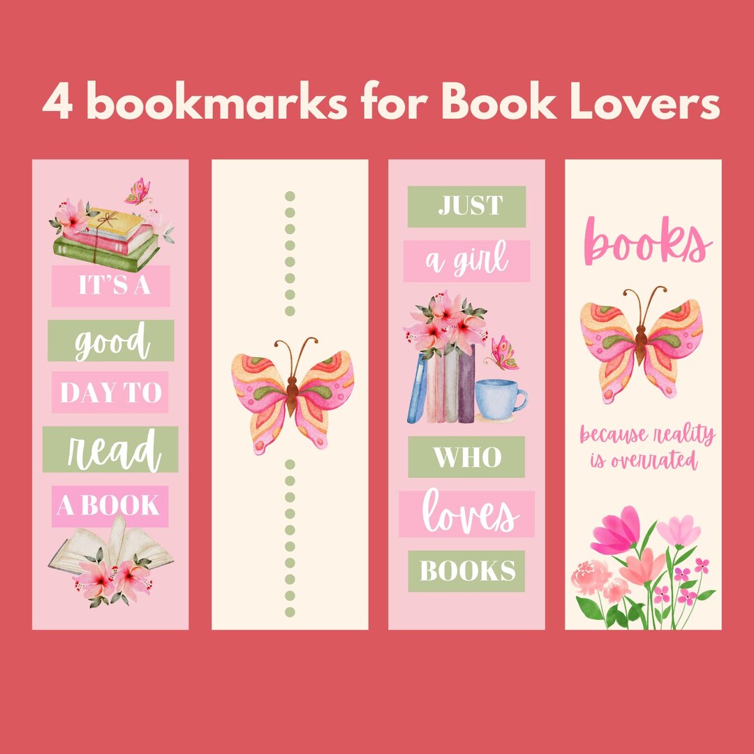 4 Bookmarks for Book Lovers – Digital Download PDF & PNG Files ...