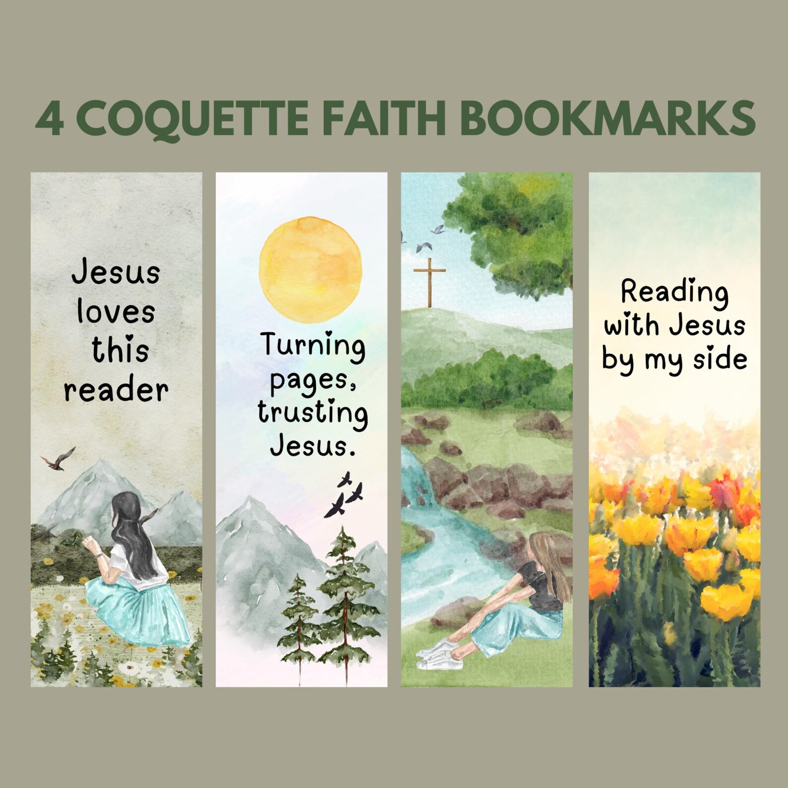 4 Bible Christian Bookmarks | Paint Bible Study Bookmarks | Digital ...