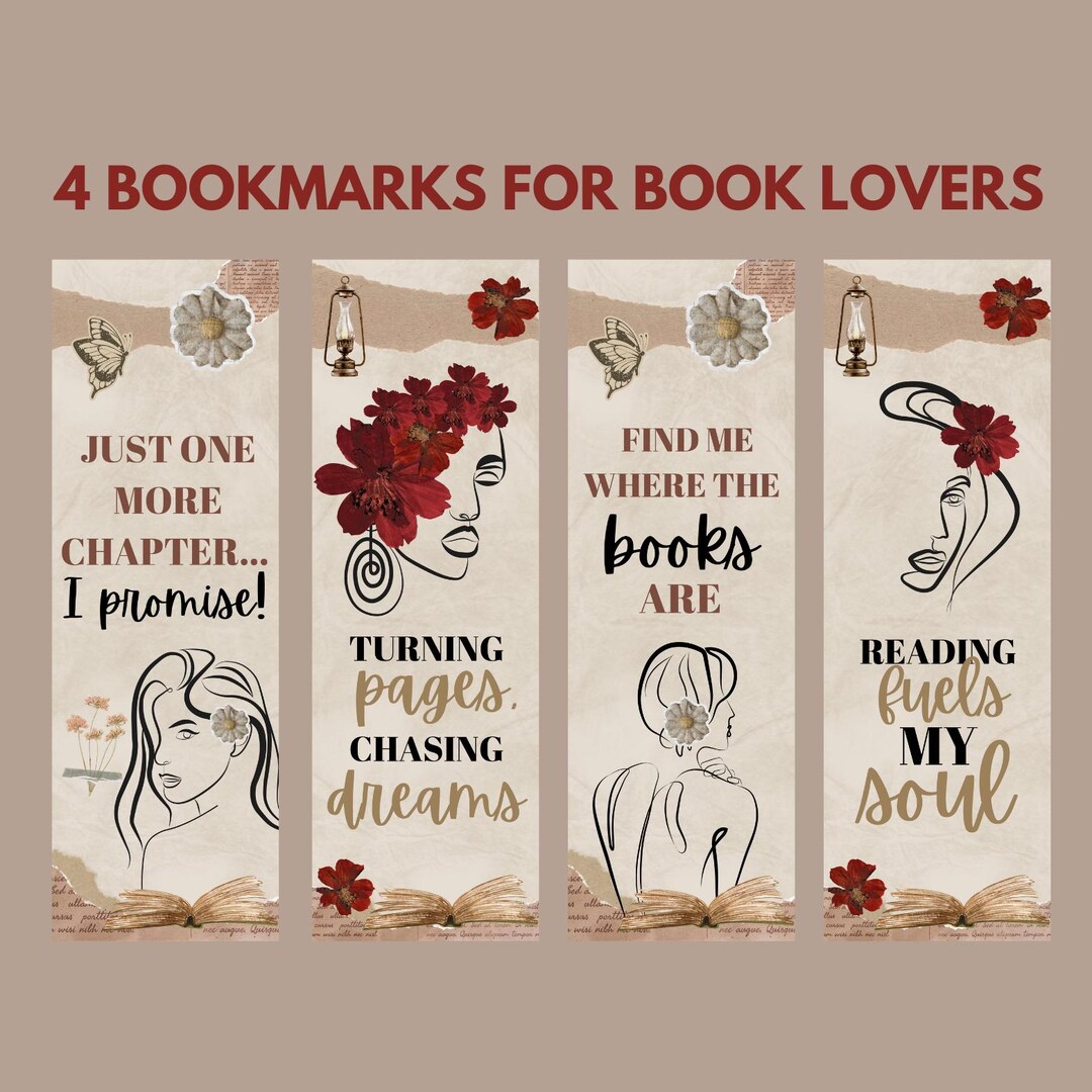 4 Bookmarks for Vintage Book Babe | Digital Download PDF & PNG Files ...