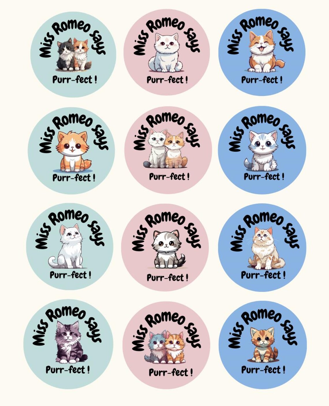 Well Done Stickers - 24 Teacher Stickers - Pawsome Work! | Purr-fect ...
