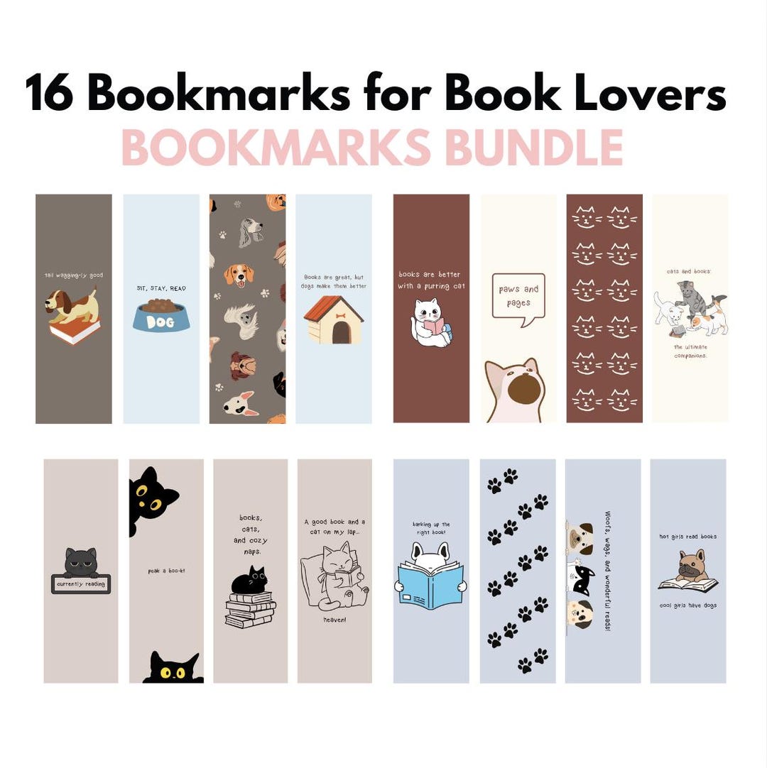 16 Unique Bookmarks for Book, Cat, and Dog Lovers | PDF Download - Etsy