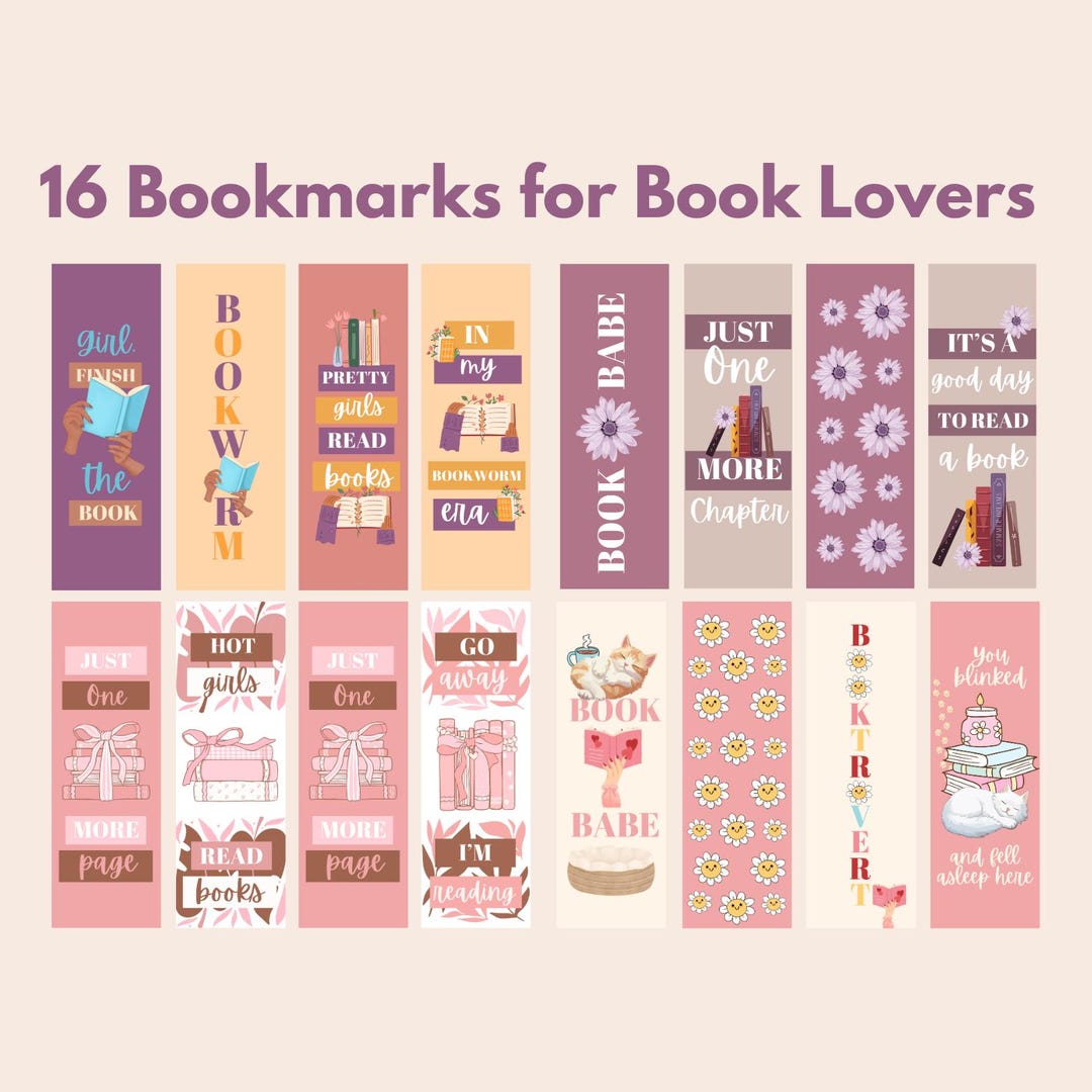 16 Bookmarks Bundle | Book Lovers | Pink Bookmarks| 16 Bookmarks for ...