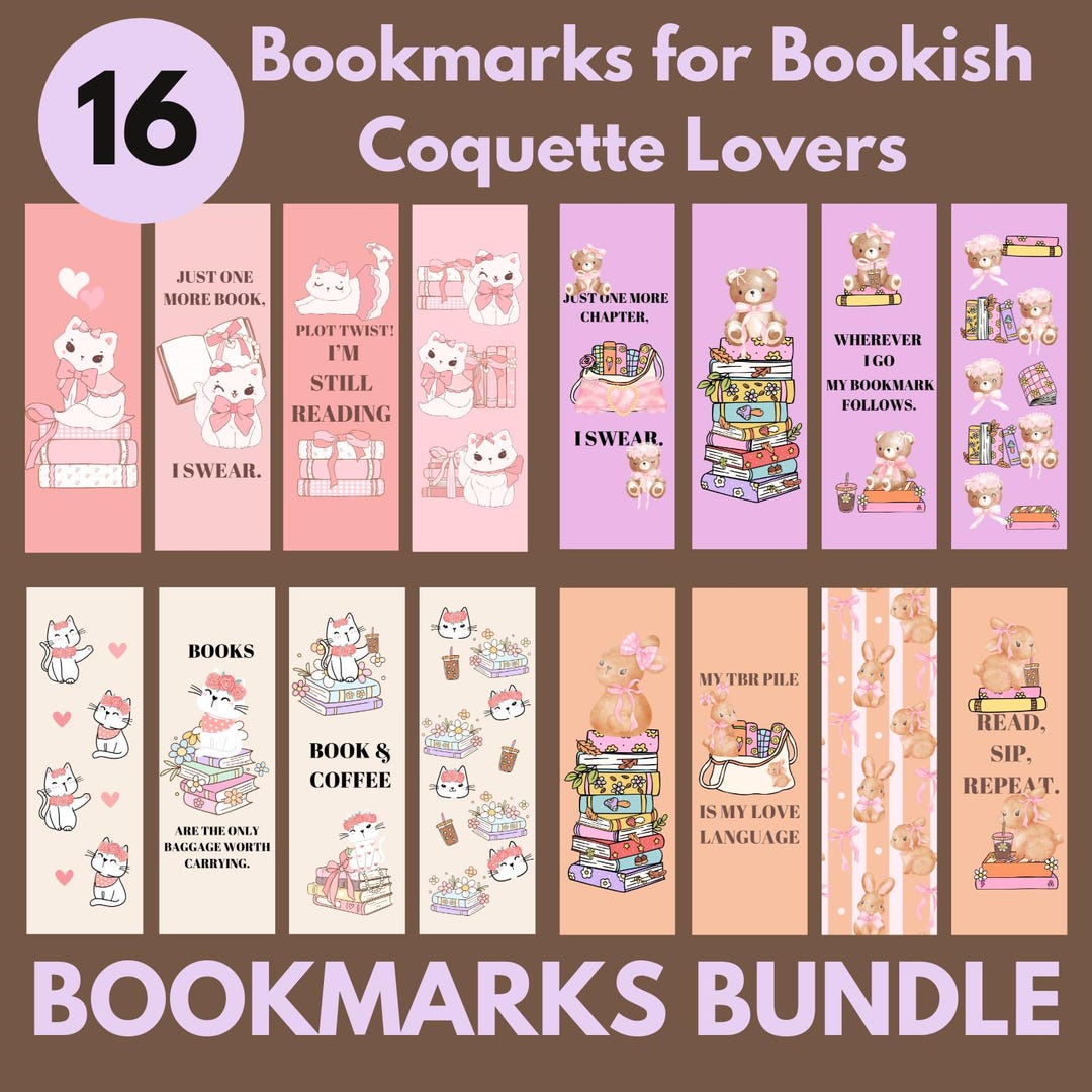 Coquette Cat Bookmarks: Book Lover Gift (PDF Download) - Etsy