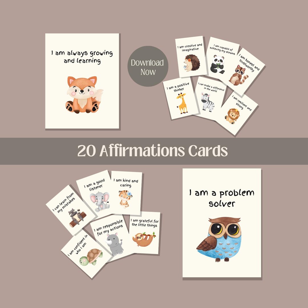 Kids Positive Affirmation Cards: Animal Encouragement, Set of 20 ...