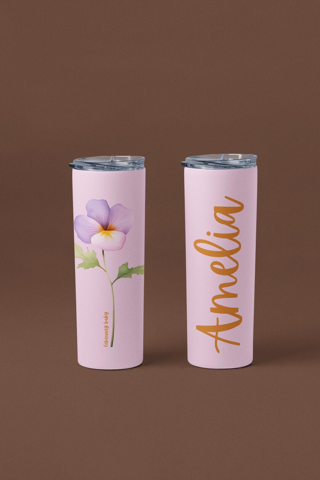Personalized Birth Month Flower Skinny Tumbler Wrap – February, Custom ...