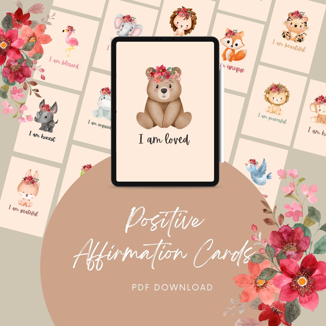Kids Positive Affirmation Cards | 20 Cute Little Animals Affirmation ...