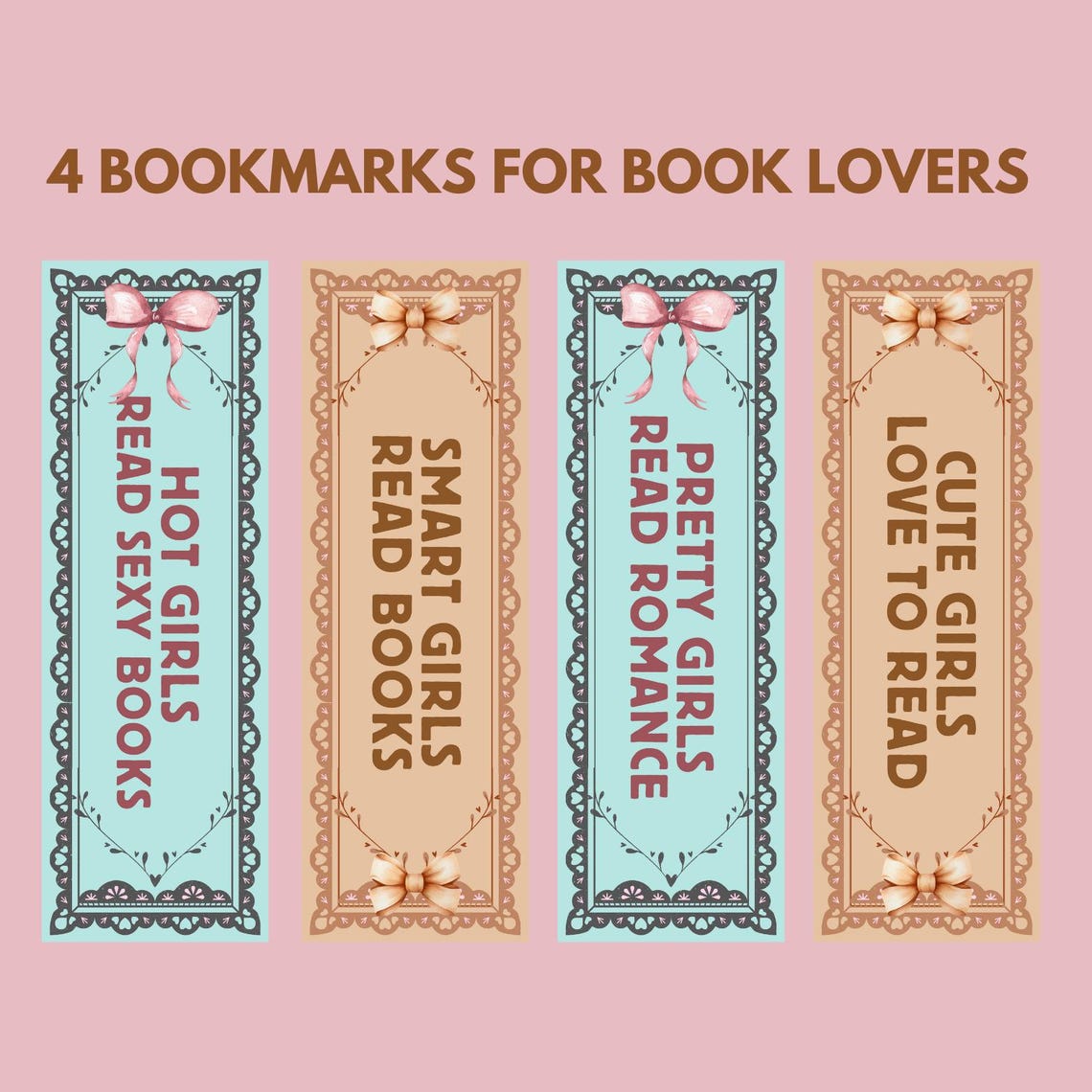 Girls Love to Read | Vintage Classic Bookmark Set | PNG & PDF | Digital ...