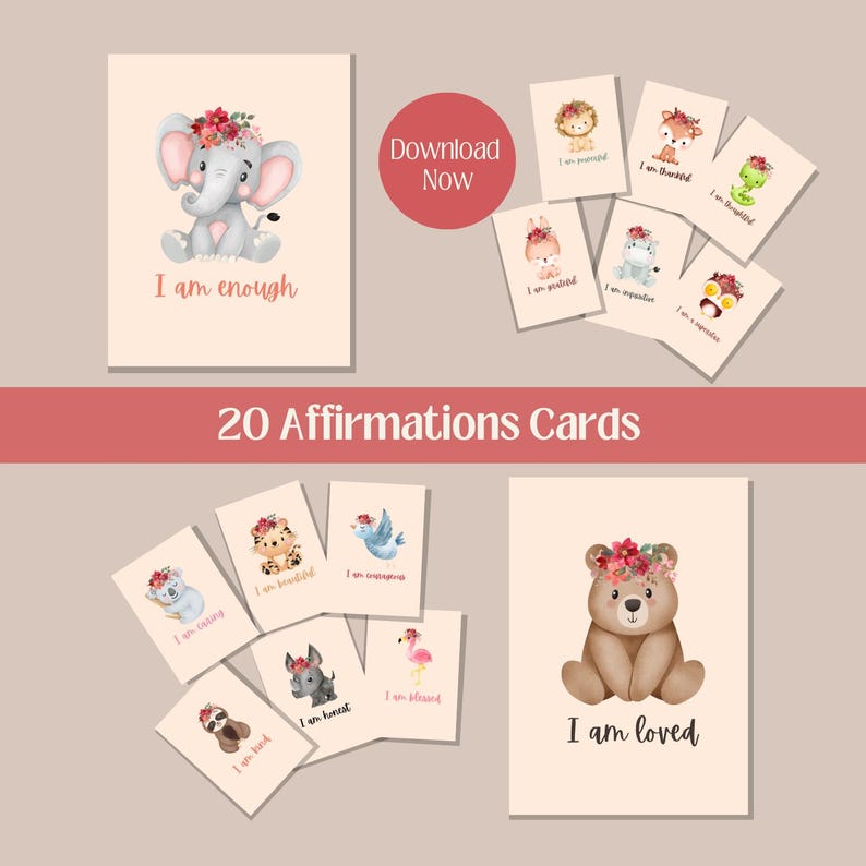 Printable Kids Positive Affirmation Cards 20 Cute Little Animals ...