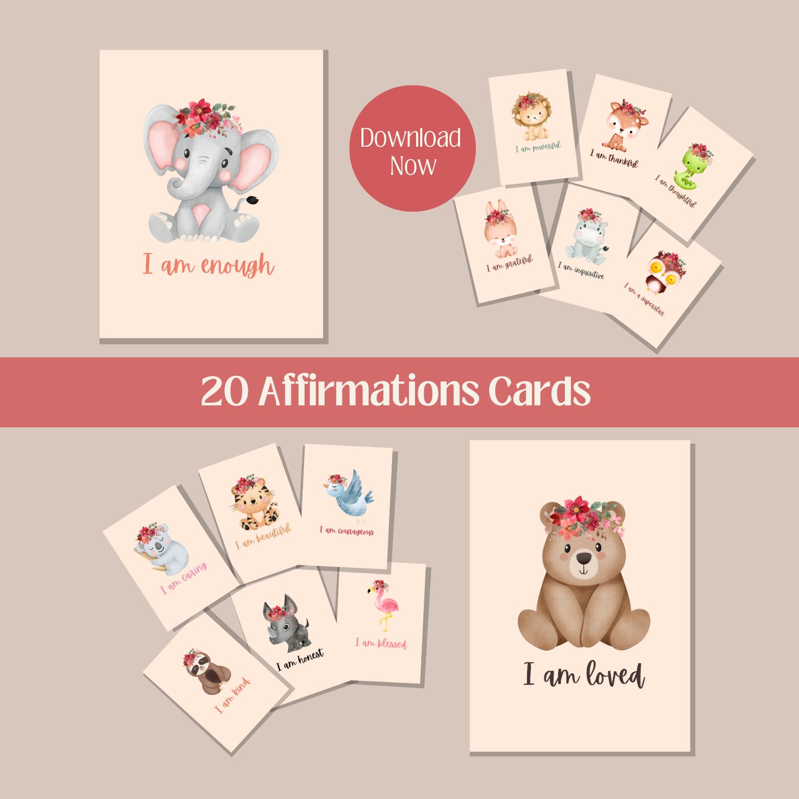 Kids Animal Affirmation Cards | 20 Printable Encouragement Cards (PDF ...