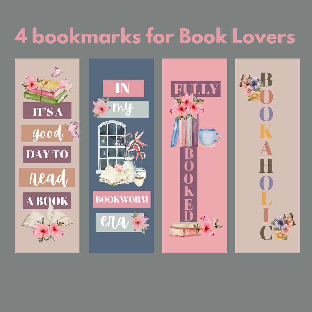 4 Bookmarks for Book Lovers | Digital Download PDF & PNG Files - Etsy