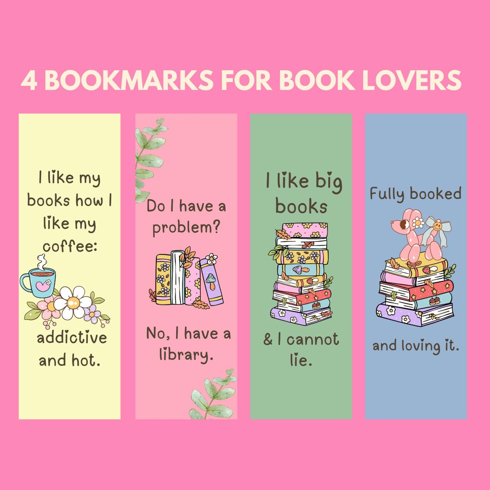 4 Pretty Bookmarks for TBR Queen | Retro Book Lovers Design| Summer ...