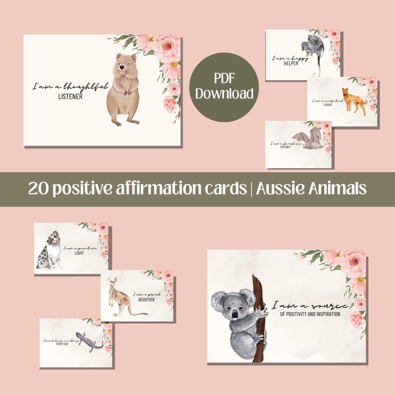 Printable Kids Positive Affirmation Cards | Aussie Animals Theme | Set ...