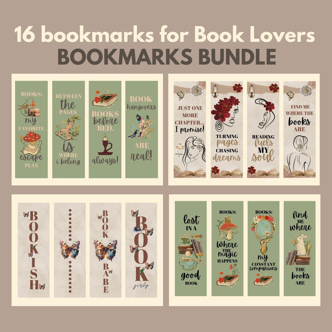Classic Bookmarks Bundle | Book Lovers | 16 Bookmarks for Bookaholics ...