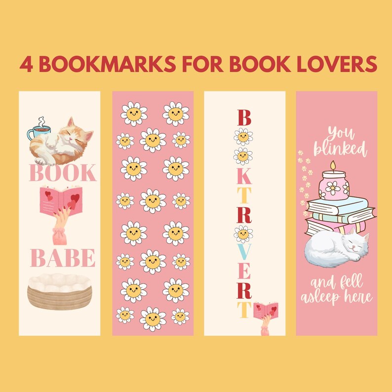 4 Bookmarks for Book Lovers | Digital Download PDF & PNG Files ...