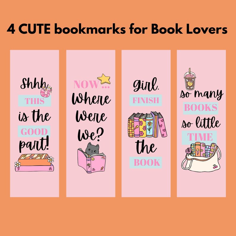 4 CUTE Bookmarks for Book Lovers | Colorful Design | Cat Lovers ...