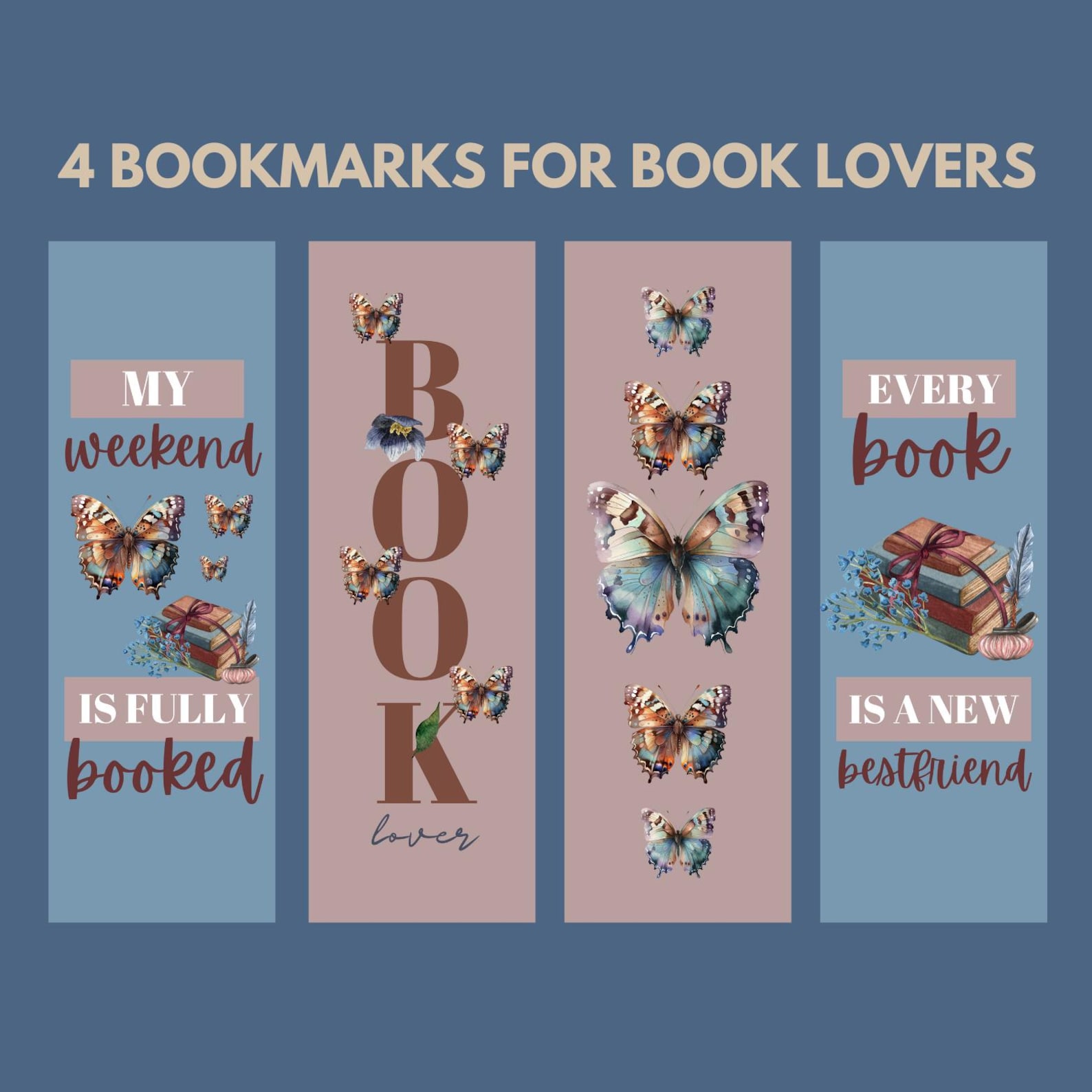 4 Bookmarks for Bookaholics | Digital Download PDF & PNG Files - Etsy