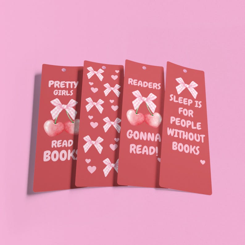 Pretty Bookmarks Bundle | Cherries and Bows Book Lovers | 16 Bookmarks ...