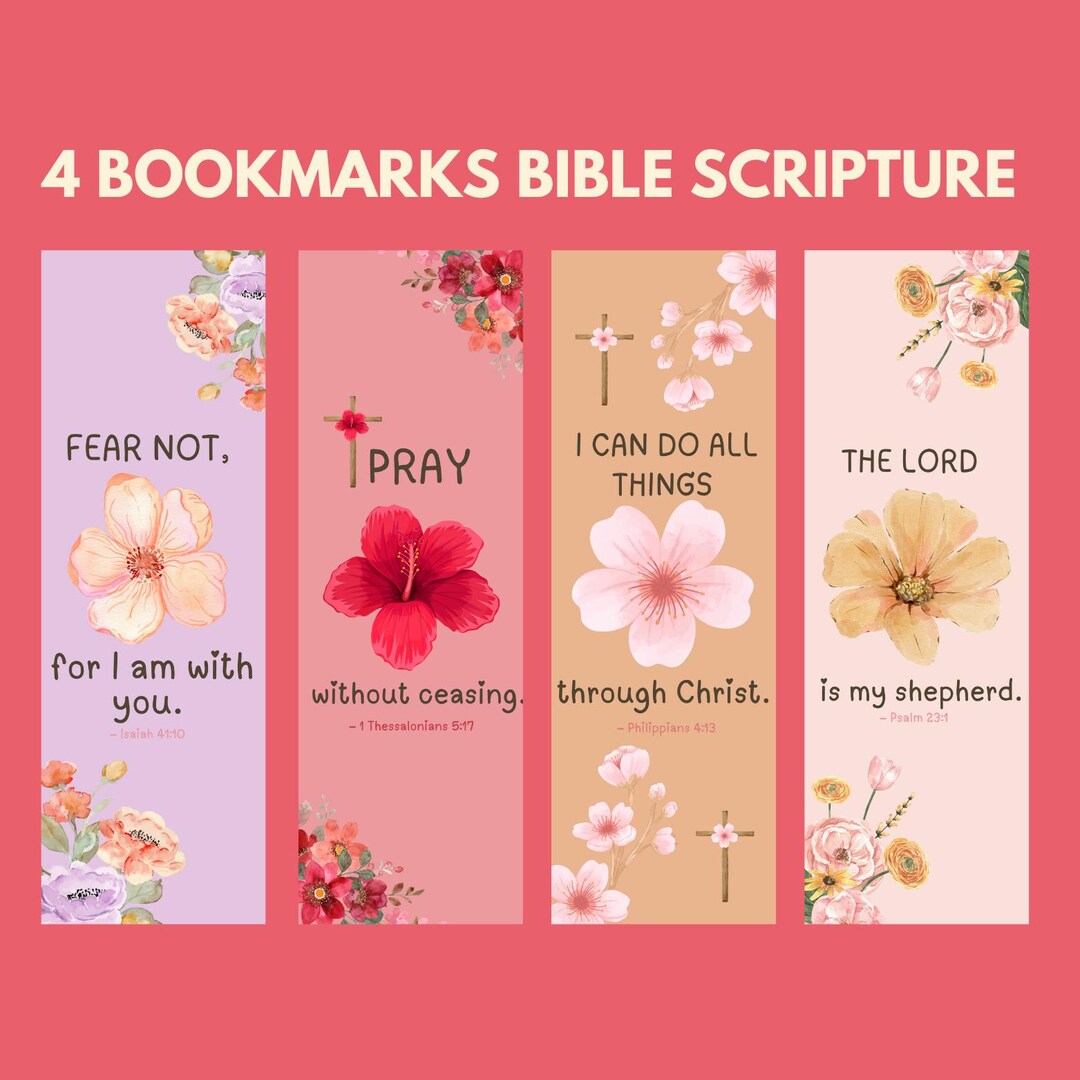 4 Bible Christian Bookmarks | Floral Bible Study Bookmarks | Digital ...