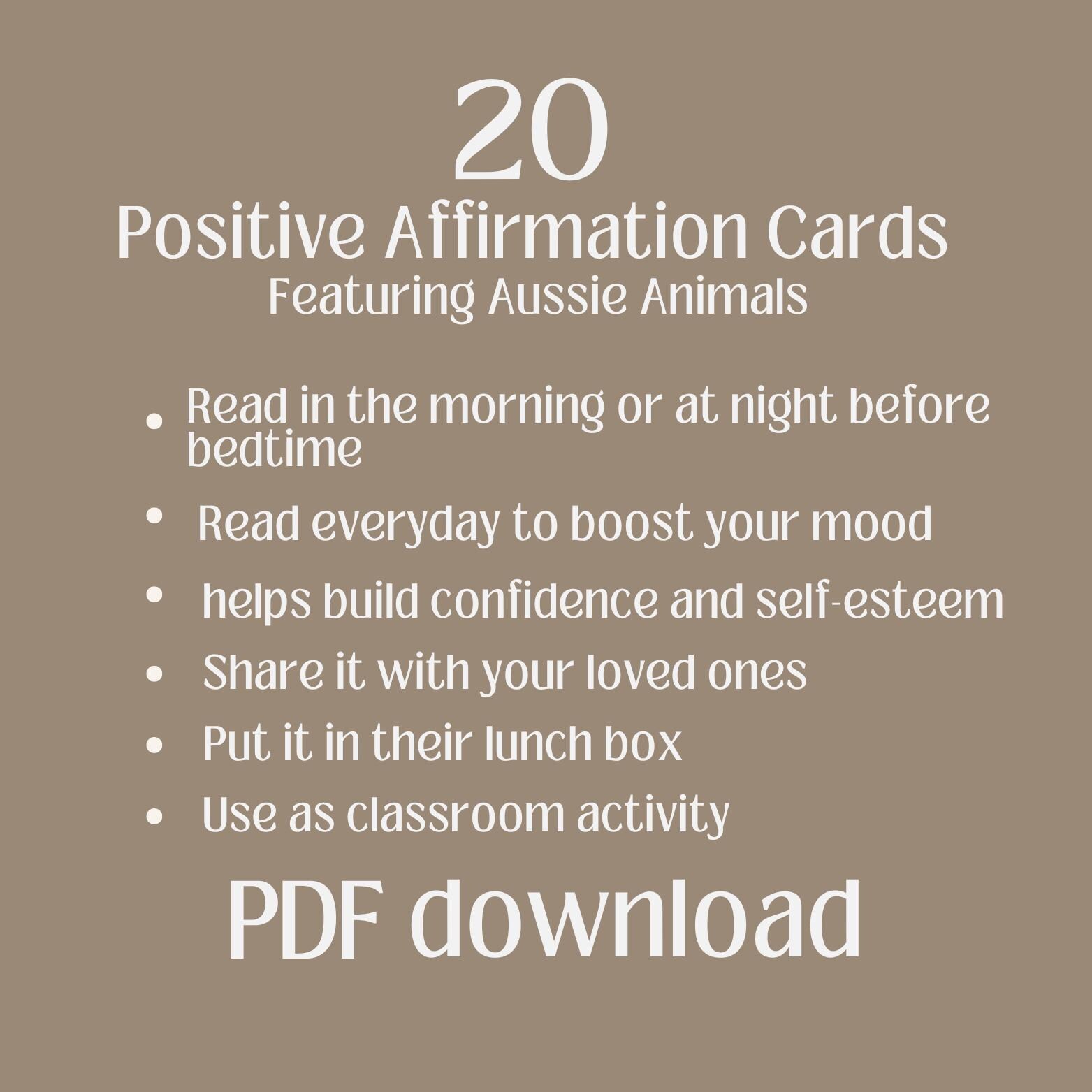 Printable Kids Positive Affirmation Cards Aussie Animals Theme Set of ...