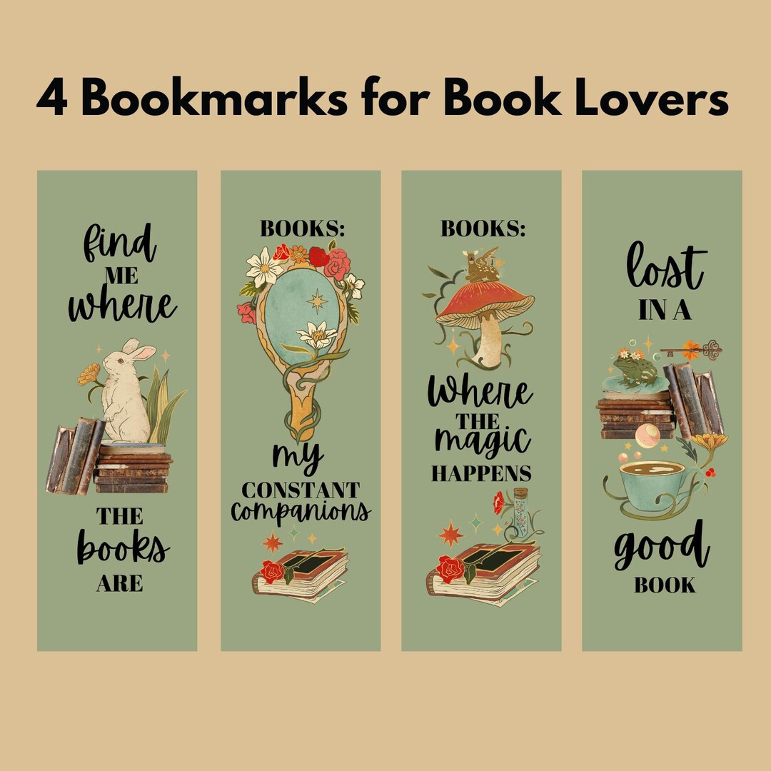 4 Bookmarks Fairytale Style Book Babe Digital Download PDF & PNG Files ...