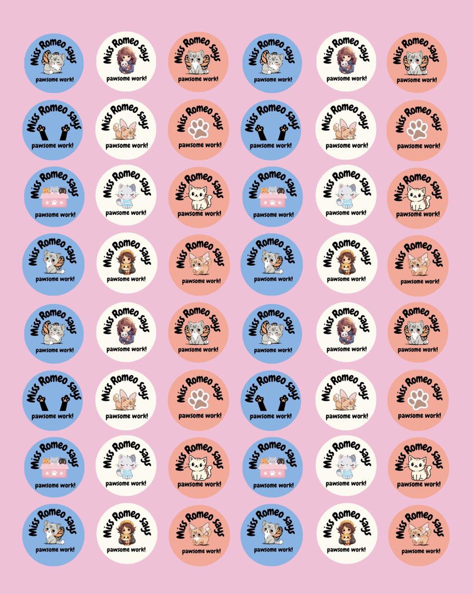 Well Done Stickers - 24 Teacher Stickers - Pawsome Work! | Purr-fect ...