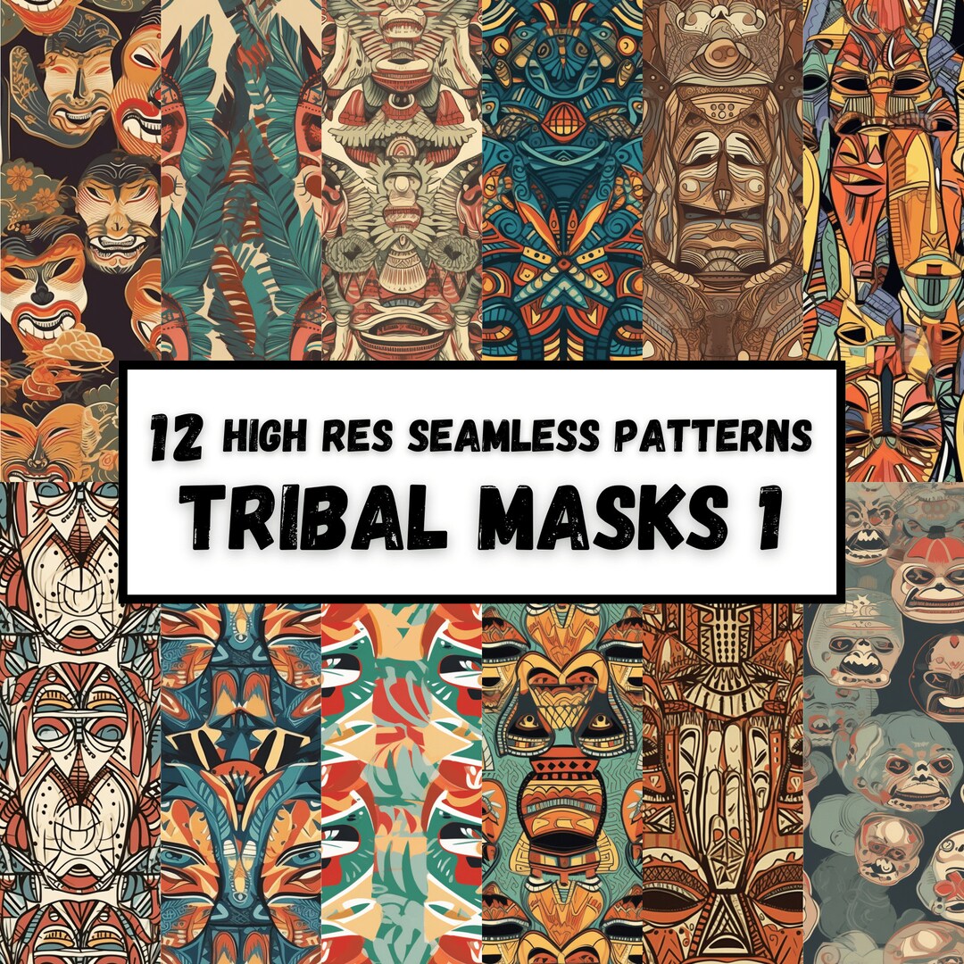 12 Tribal Mask Digital Papers Seamless Pattern Tribal Mask Wallpaper 12 ...