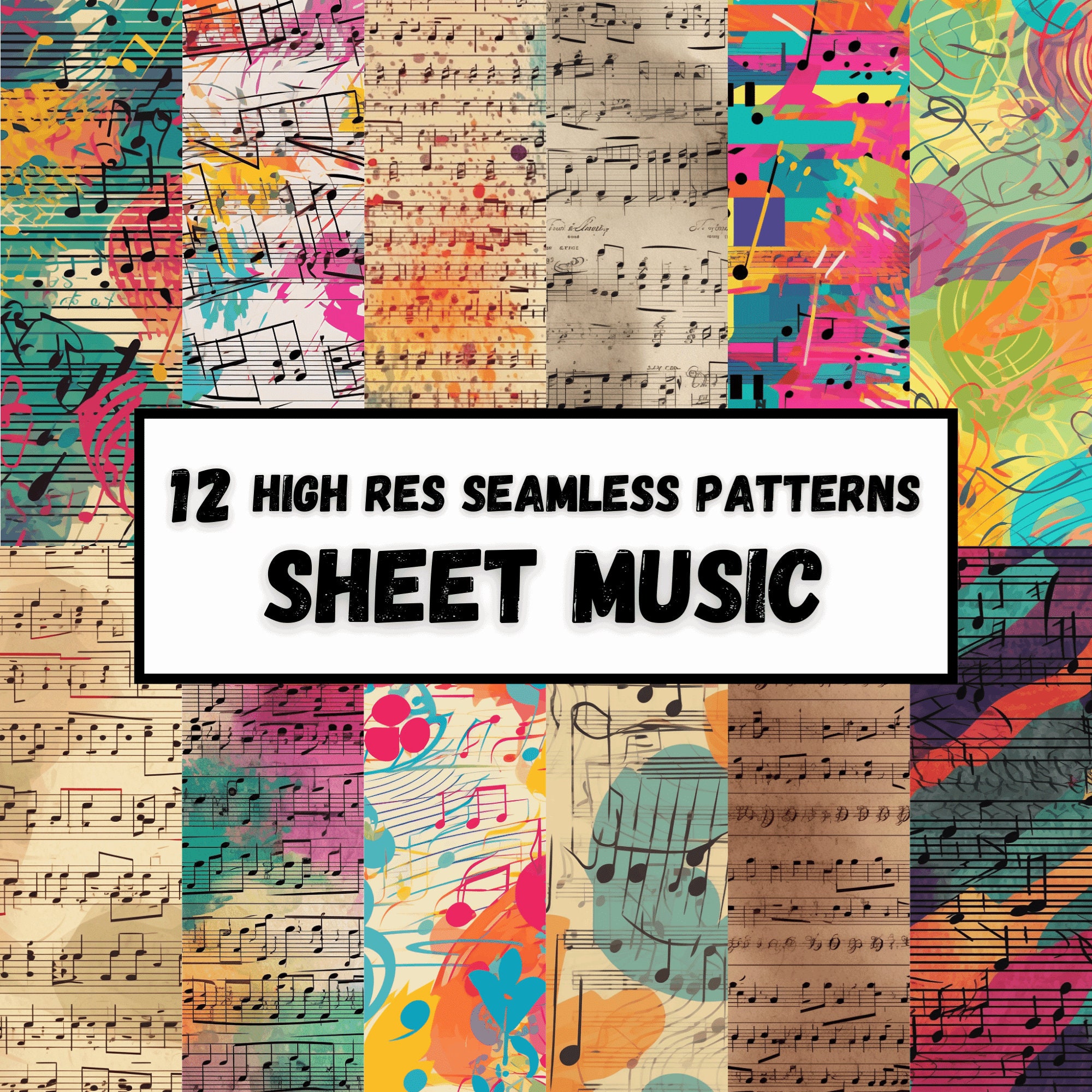 12 Sheet Music Digital Papers Seamless Pattern Sheet Music Wallpaper 12 ...