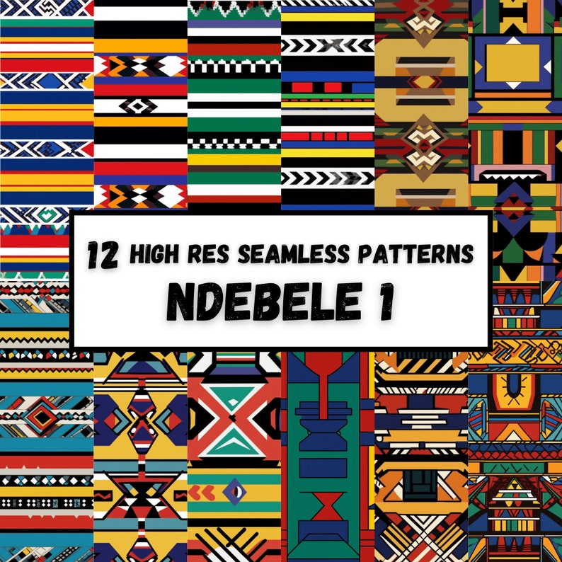 12 Pack African Ndebele Digital Paper Seamless Pattern Ndebele ...