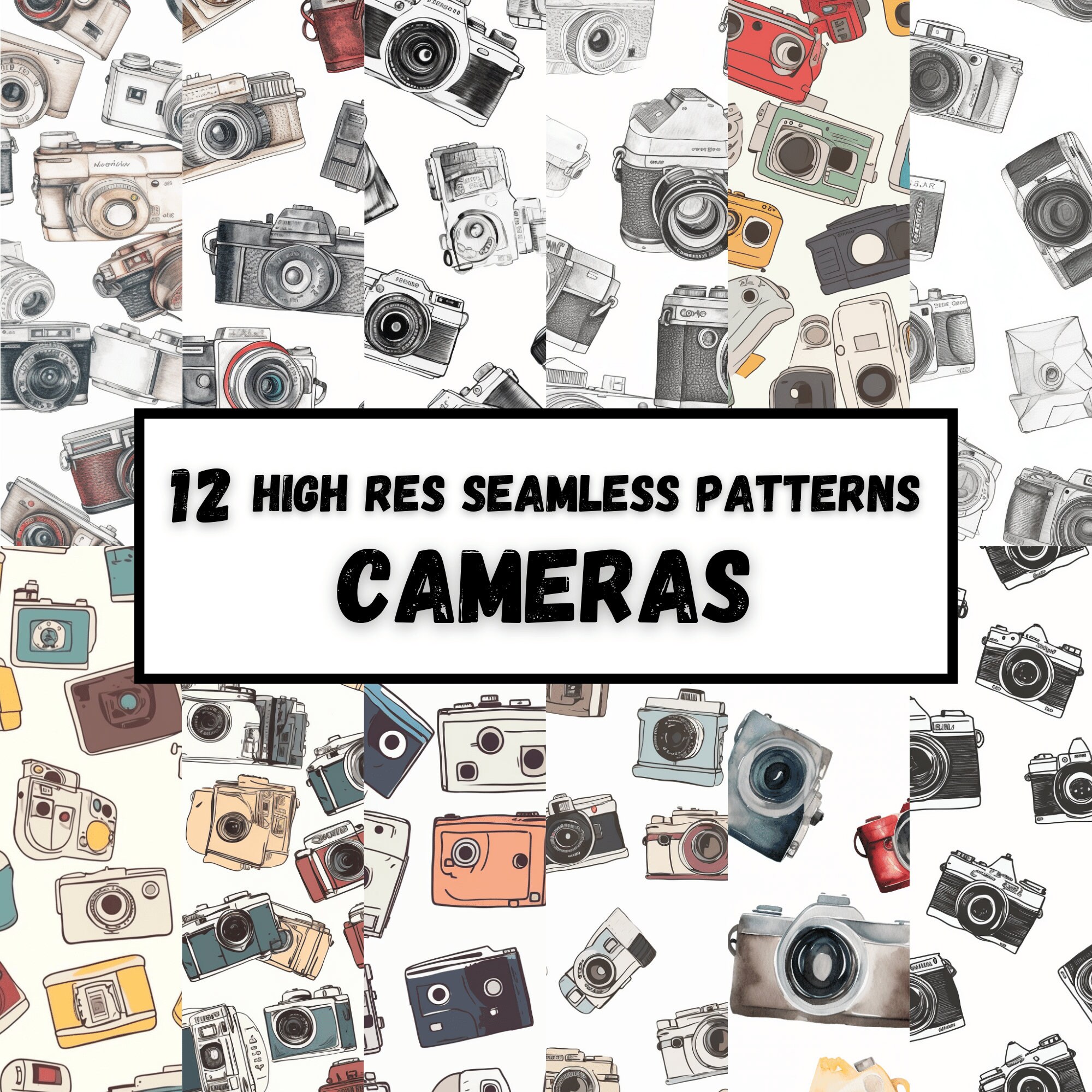 12 Pack Cameras Medley Digital Paper - Seamless Pattern - Camera ...