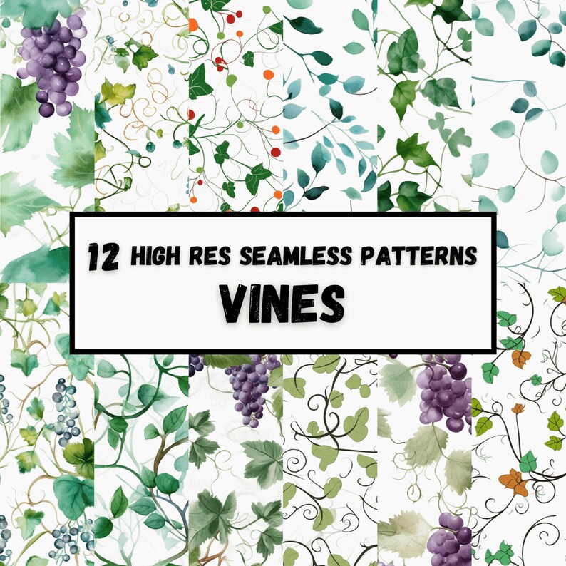 12 Pack Vines Medley Digital Paper Seamless Pattern Vine Wallpaper ...