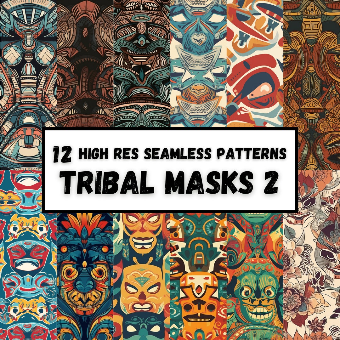 12 Tribal Mask Digital Papers Repeat Pattern Tribal Mask Wallpaper 12 ...