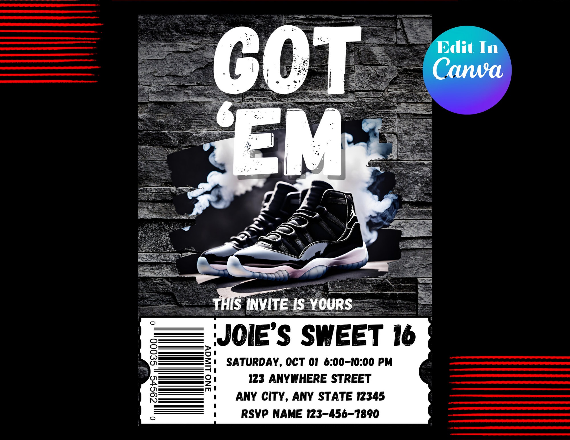 Editable Sneaker Invitation - Etsy