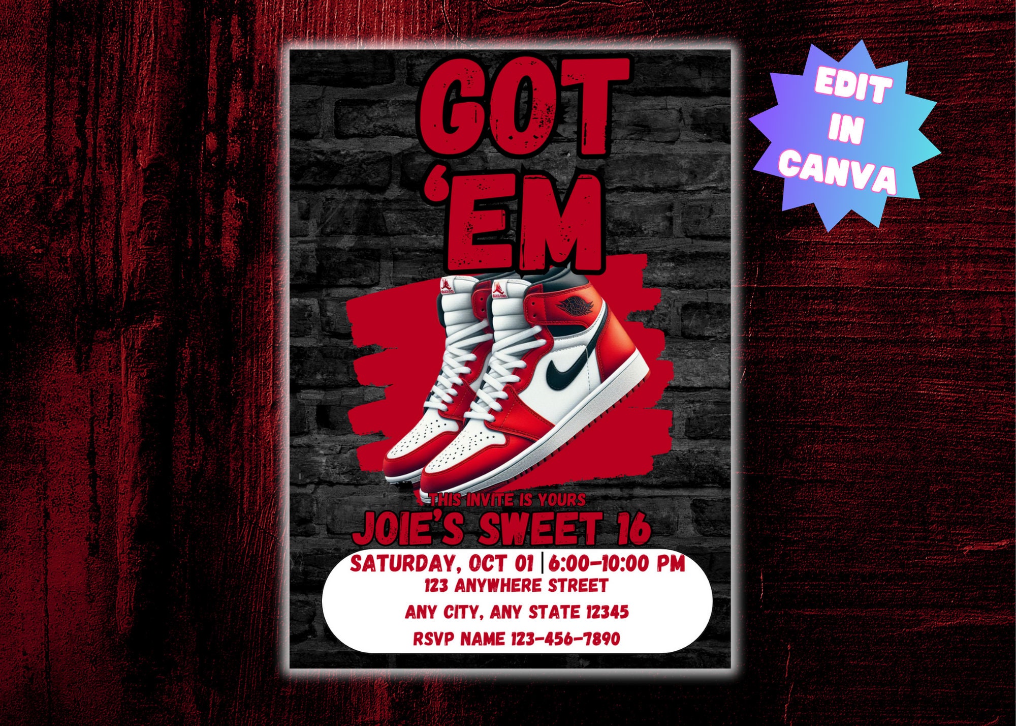 Editable Sneaker Birthday Invitation - Etsy