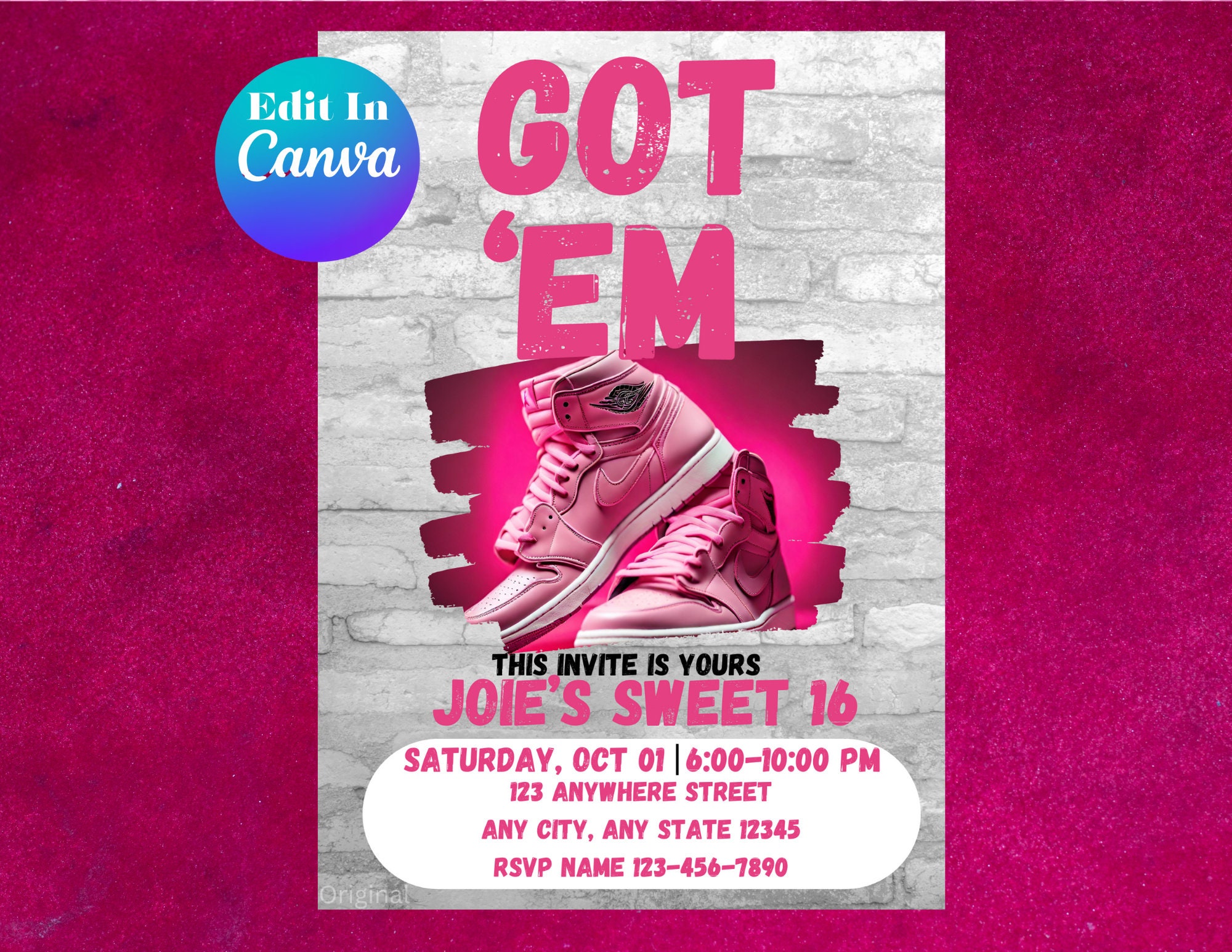 Custom Pink Sneaker Invitation - Etsy