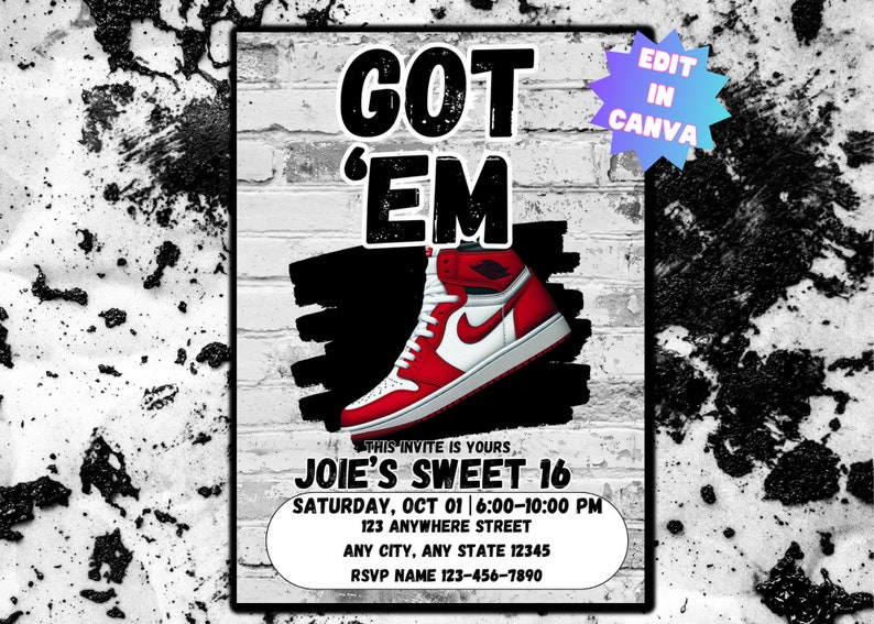 Editable Sneaker Birthday Invitation - Etsy