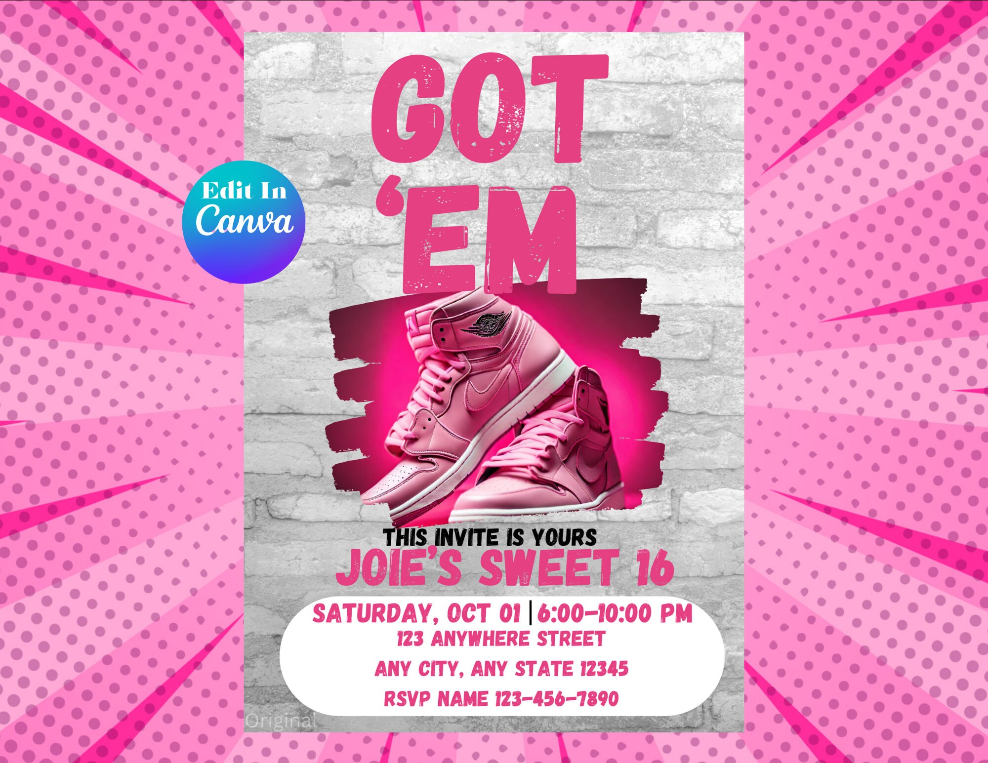Custom Pink Sneaker Invitation - Etsy