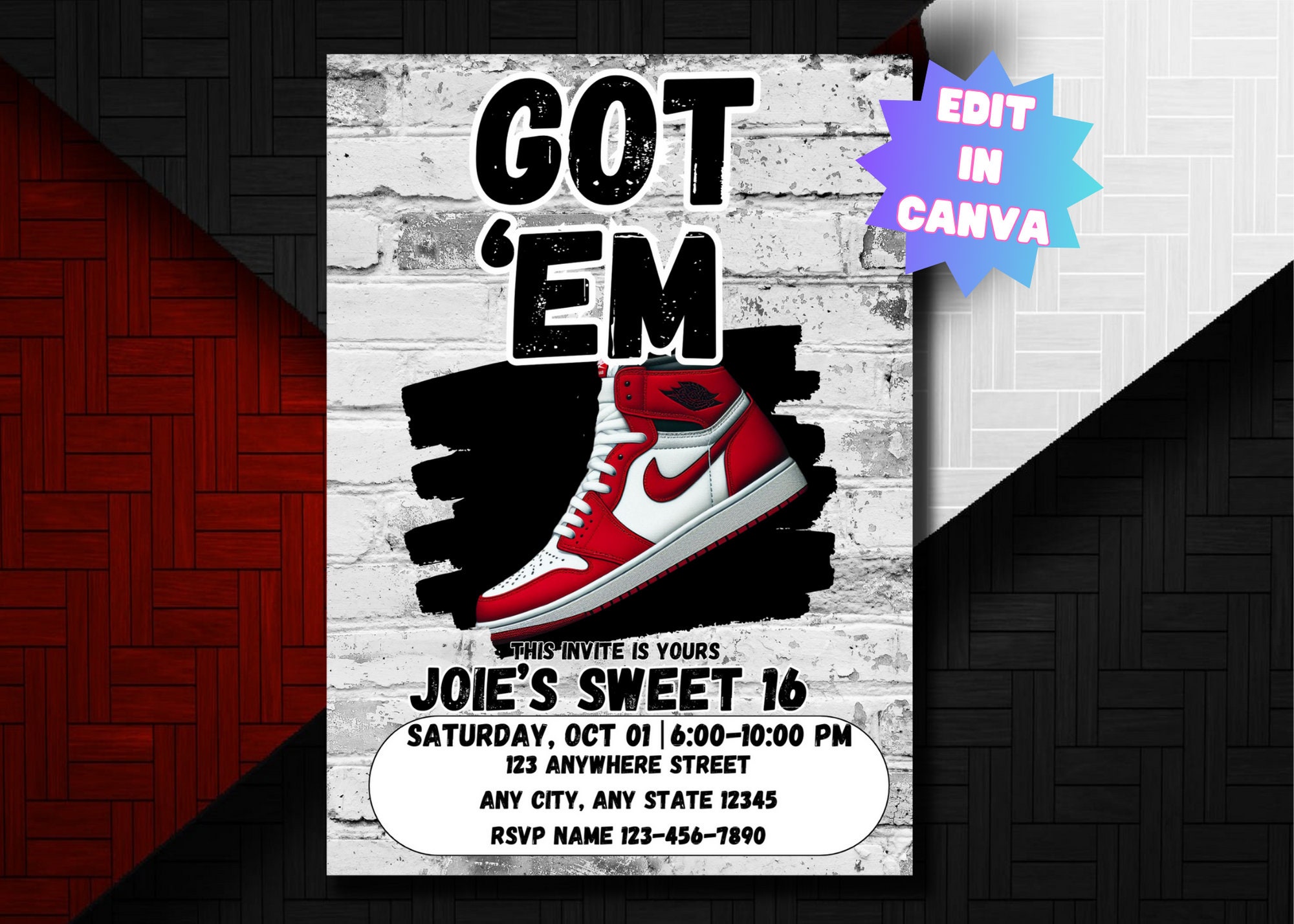 Editable Sneaker Birthday Invitation - Etsy