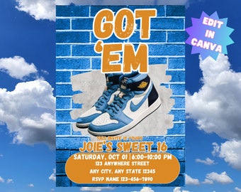 Editable Sneaker Birthday Invitation - Etsy