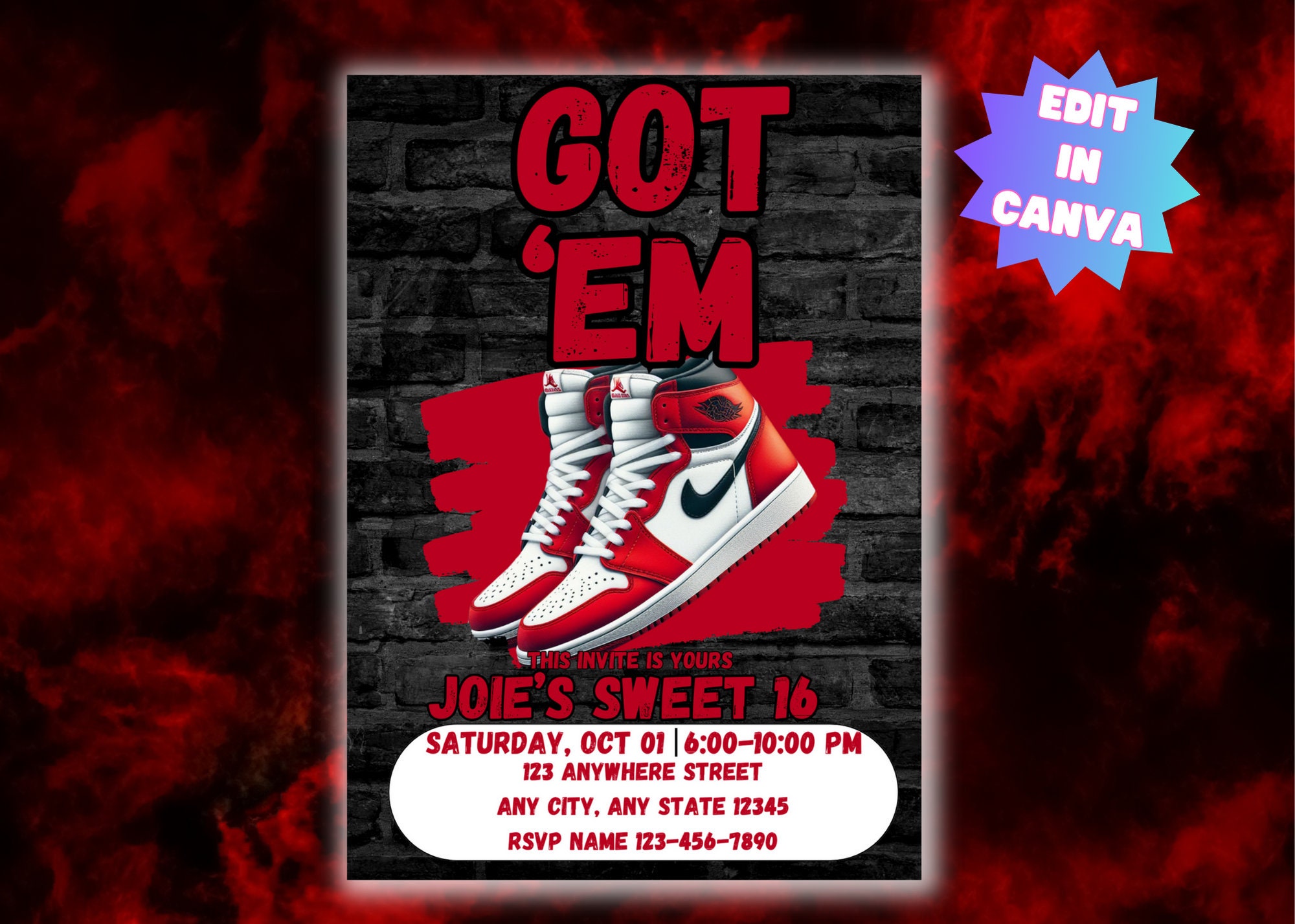 Editable Sneaker Birthday Invitation - Etsy