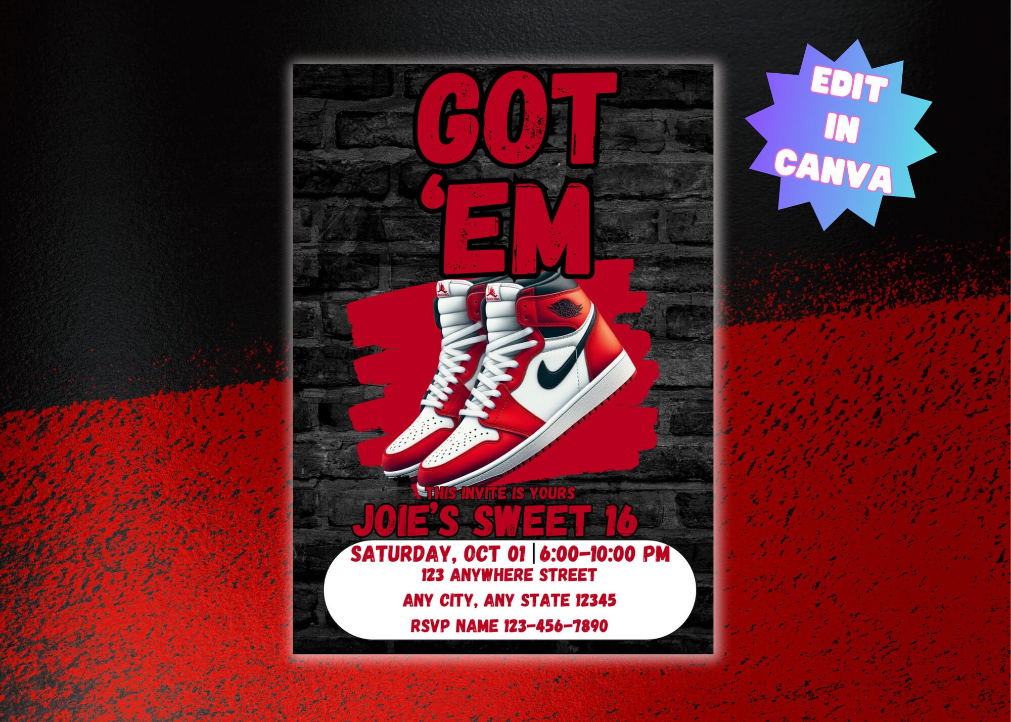 Editable Sneaker Birthday Invitation - Etsy
