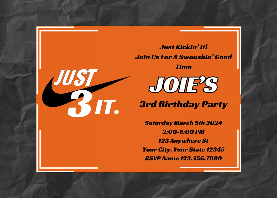 Nike Inspired Invitation Template - Etsy