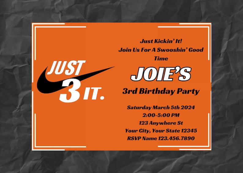 Nike Inspired Invitation Template - Etsy