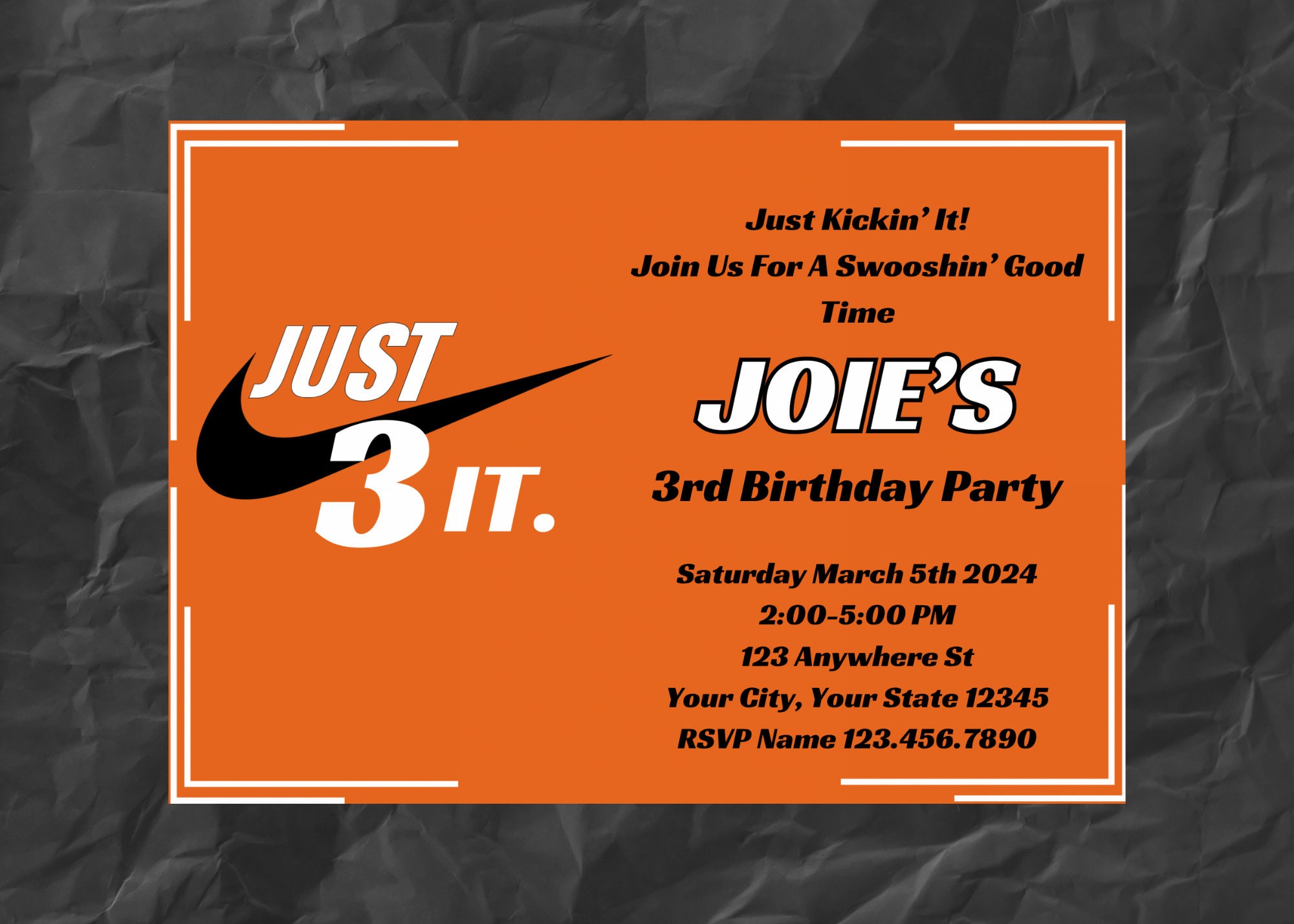 Nike Inspired Invitation Template - Etsy