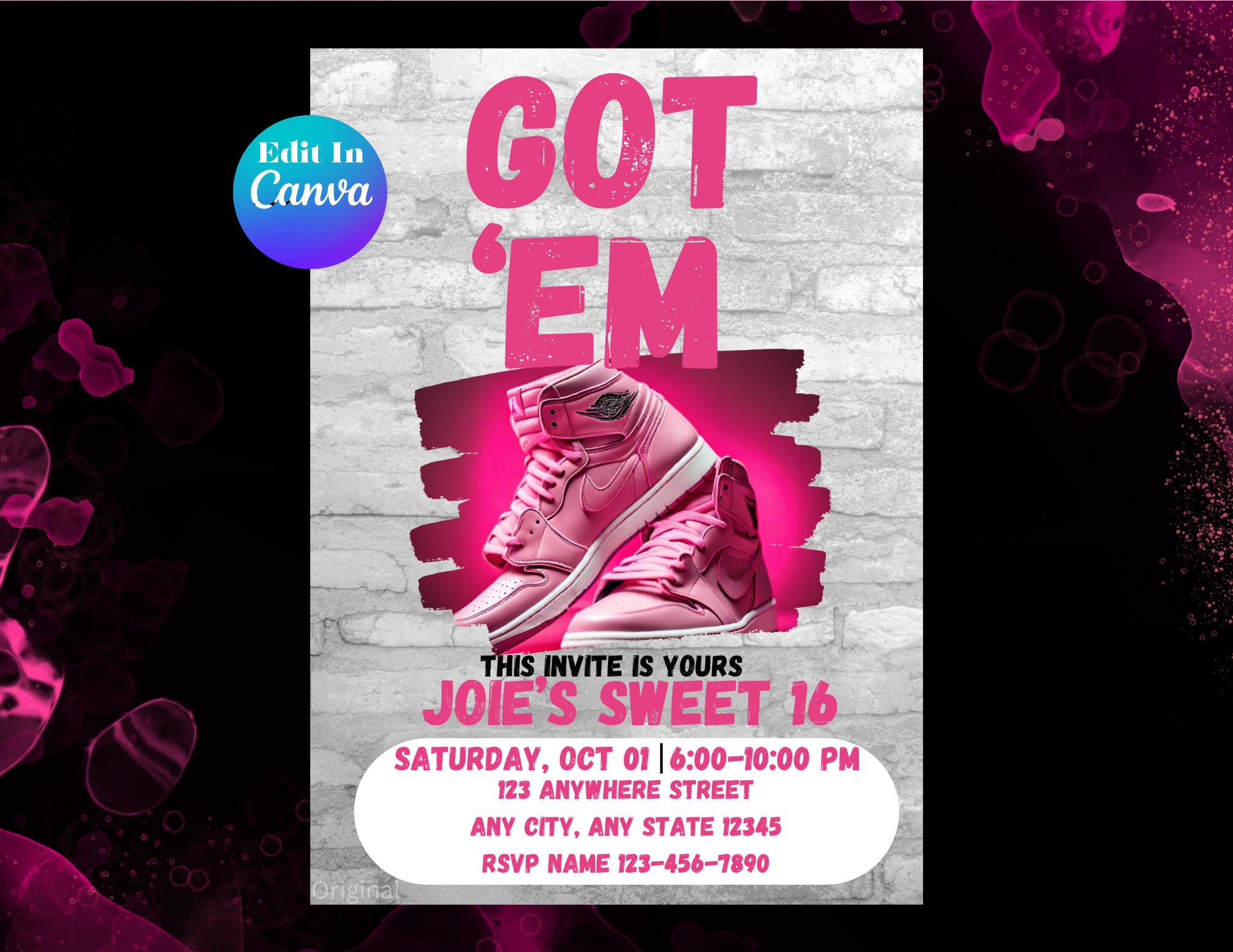 Custom Pink Sneaker Invitation - Etsy