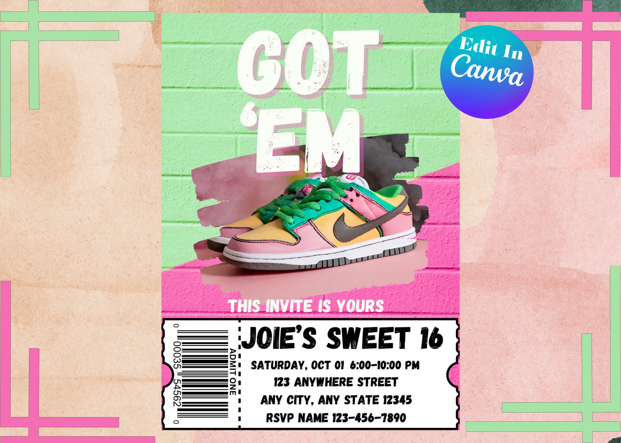 Editable Sneaker Birthday Invitation - Etsy
