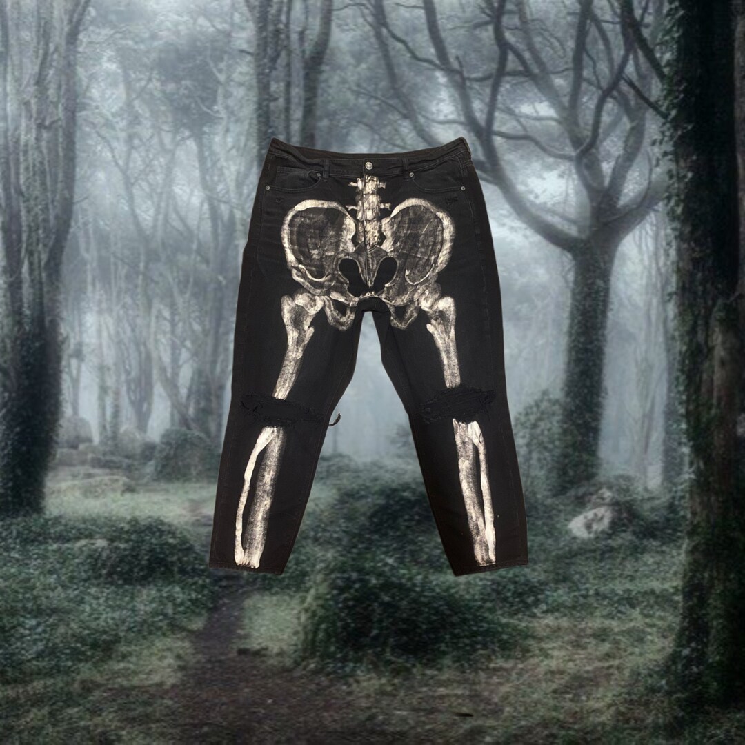 Hand Bleached Skeleton Jeans - Etsy