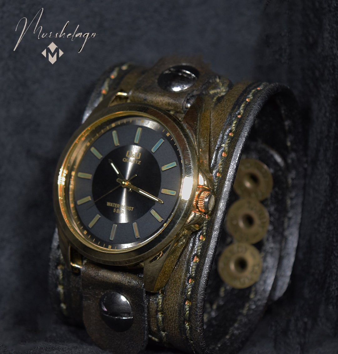 Unisex Leather Cuff Watch,desert Tan Watch Band,leather Wrist Watch ...