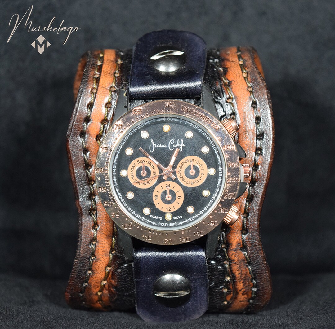 Men Leather Cuff Watch,saddle Tan Watch Band,leather Wrist Watch,saddle ...